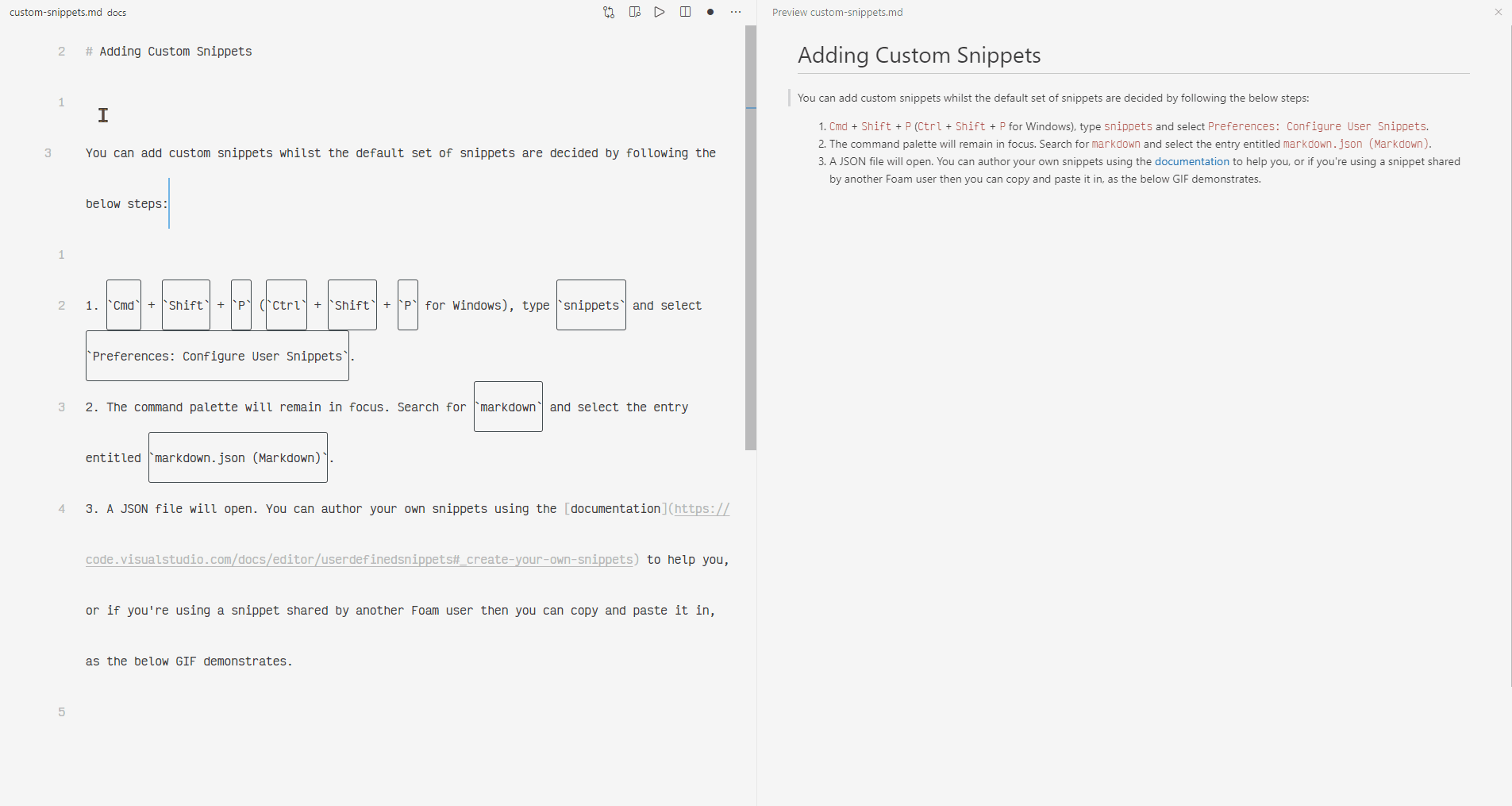 Adding Custom Snippets - Foam with Material for MkDocs
